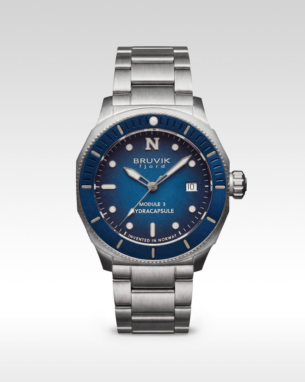 Bruvik Fjord Hydracapsule® Steel Blue | Swiss Watch with Fjord Water