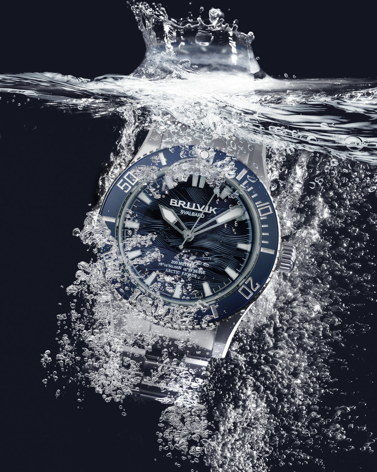 Bruvik Svalbard Arctic Fjords Wave Dial Blue – Swiss Automatic Watch